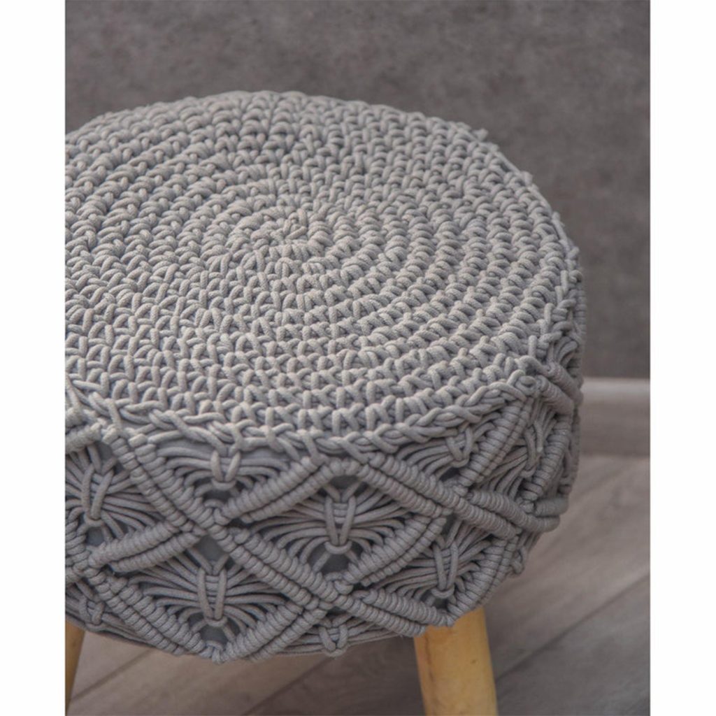 Handmade Macrame Ottoman Stools in Grey Color by Kaahira