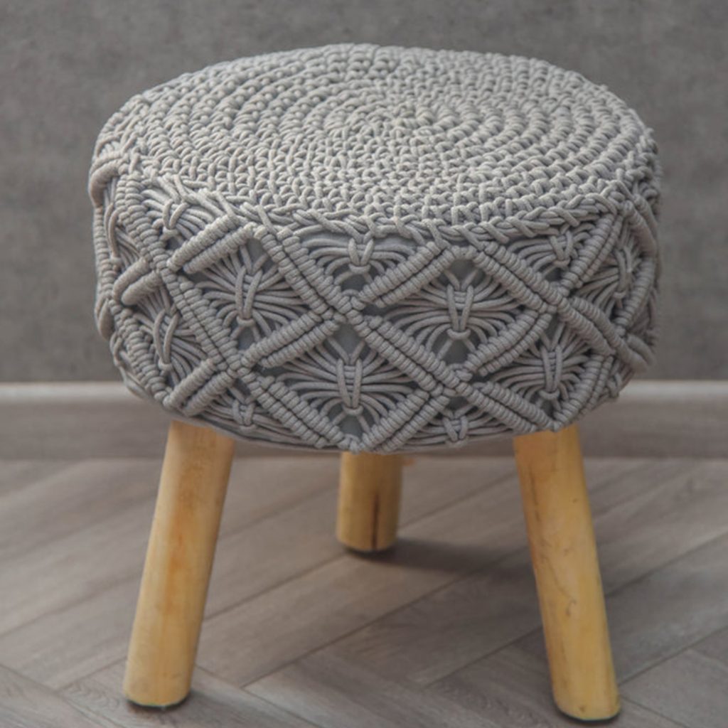 Handmade Macrame Ottoman Stools in Grey Color by Kaahira