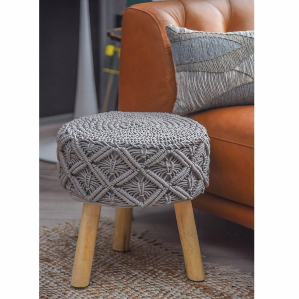 Handmade Macrame Ottoman Stools in Grey Color by Kaahira