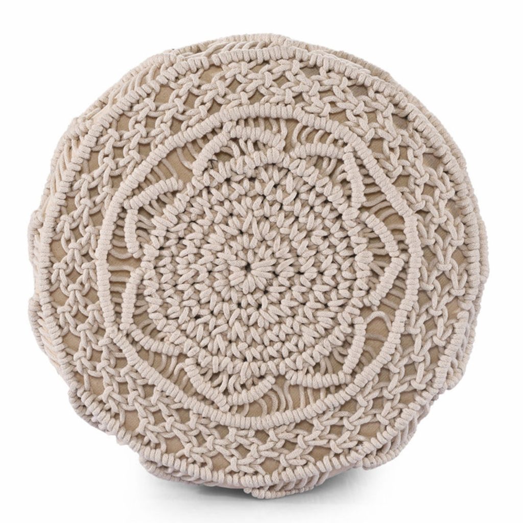 Handmade Macrame Ottoman Chair in Cream White Colour