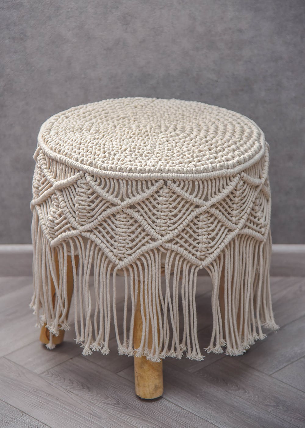 Luxurious Handmade Macrame Ottoman footstool by Kaahira